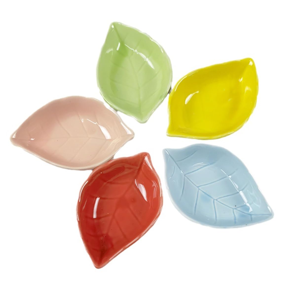 WAIT FLY Leaves Shaped Pattern Ceramic Seasoning Dishes/Tea Bag Holders/Ketchup Saucer/Appetizer Plates/Vinegar Spice Salad Soy Sushi Wasabi Seasoning Dipping Bowls-Yellow-4 PCS