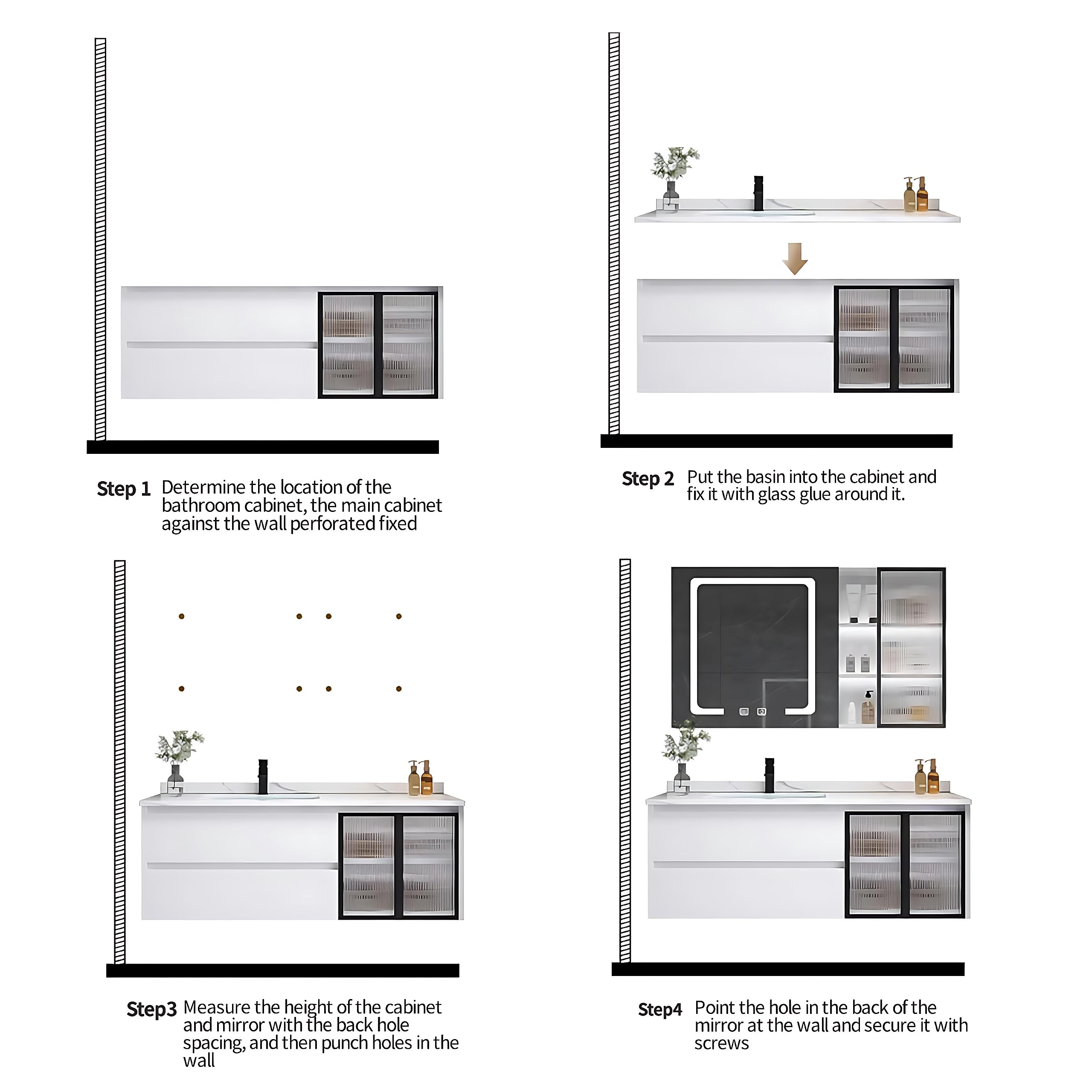 ZGNBSD Floating Bathroom Vanity with Sink - Modern Bathroom Vanity Contains Smart LED Defog Mirror | Solid Wood Freestanding Bathroom Vanity (White, 24'')