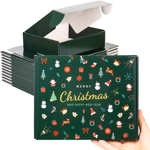 Christmas Shipping Boxes Medium, 10x8x2.8" 30 Pack Merry Christmas Cardboard Boxes, Gift Small Boxes for Shipping Mailing Small Business