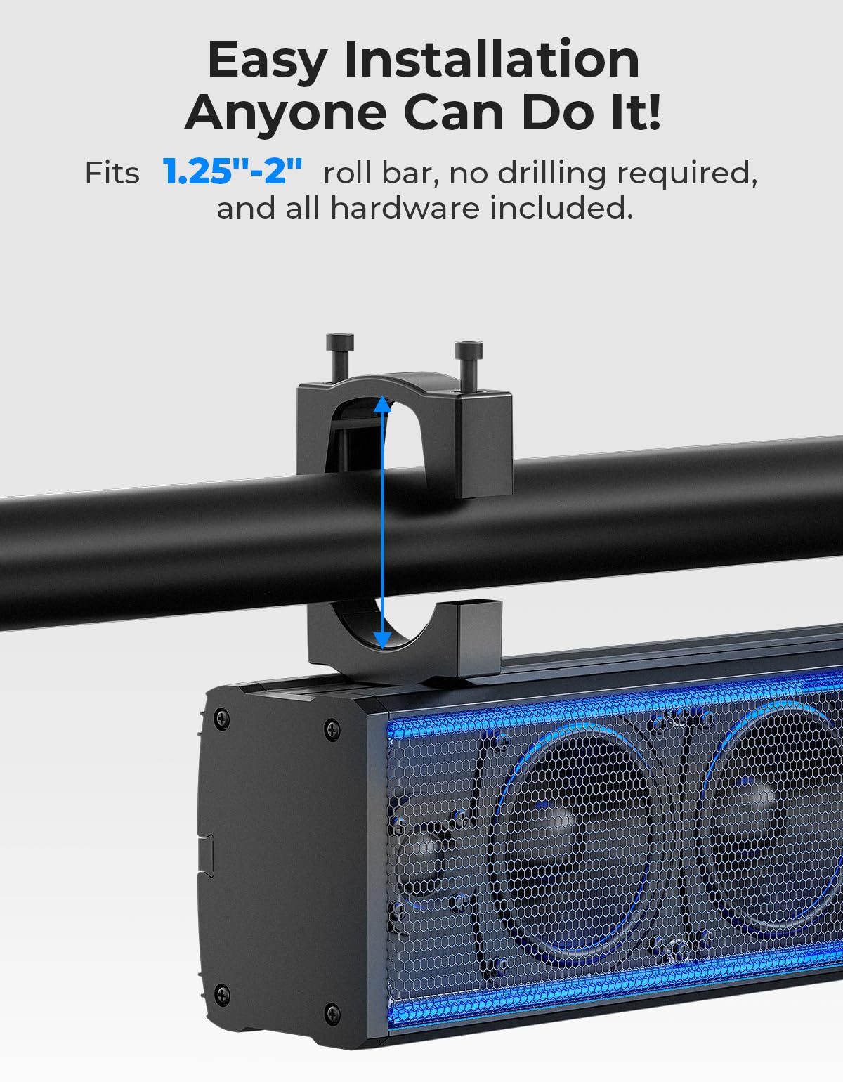 KEMIMOTO 6-Speaker Metal UTV Sound Bar Waterproof Bluetooth Music Sync Multicolor Lights 25-inch SxS Speakers Wireless Control Soundbar for UTV Golf Cart w/ 1.25 in - 2 in Roll Bar