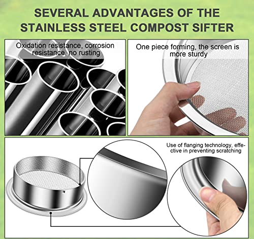 Garden Sieve Sifting Soil Sifter - 9.5in Composts Sifter,Garden Sifter Pans Sifting Pan Contain 5 Models Soil Sieve Hole Dirt Strainer,Rock Sifter Dirt Sifter for Sifting Screen,Peat Moss and More.