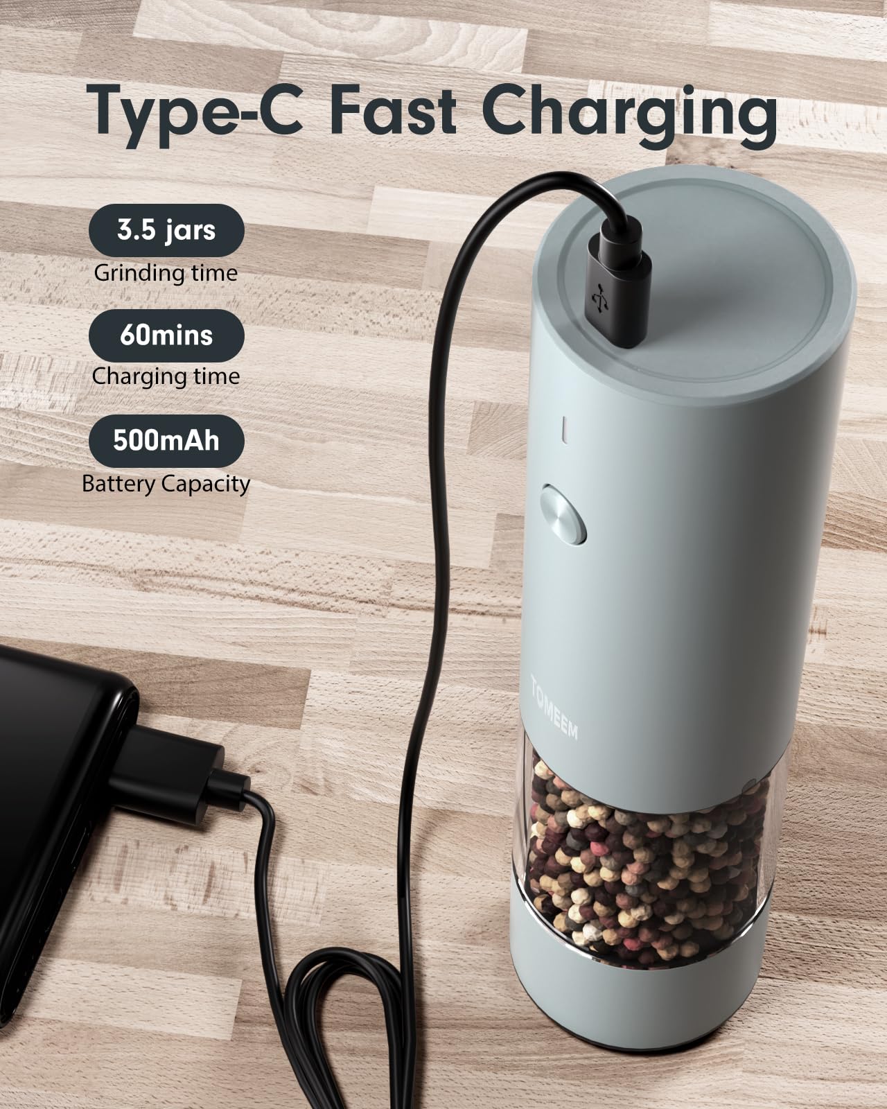 Upgraded Larger Capacity: Electric Salt and Pepper Grinder Set Rechargeable with LED lights, Stainless Steel Automatic Pepper and Salt Grinder Refillable with 6 Adjustable Coarseness