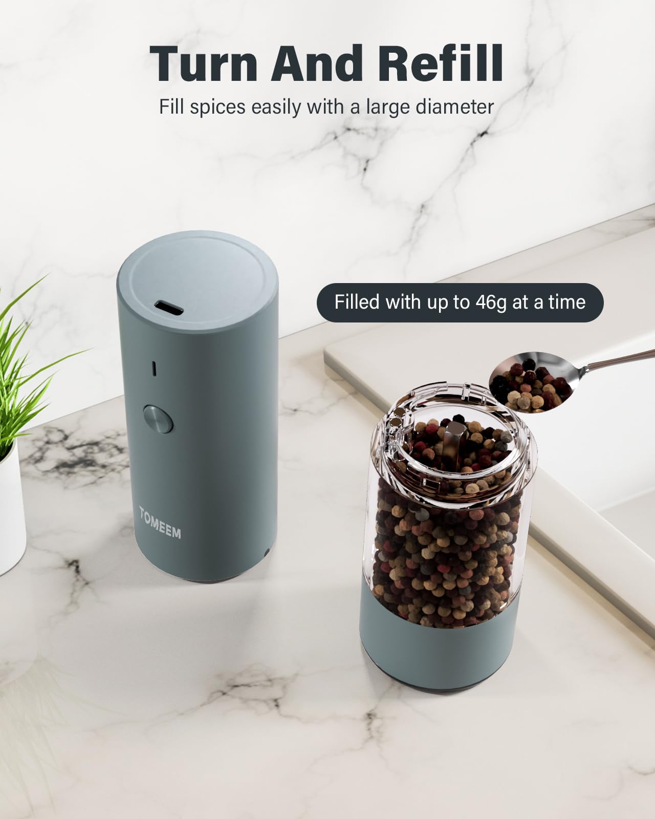 Upgraded Larger Capacity: Electric Salt and Pepper Grinder Set Rechargeable with LED lights, Stainless Steel Automatic Pepper and Salt Grinder Refillable with 6 Adjustable Coarseness