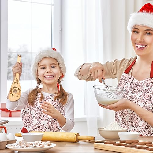 5 Pieces Burned Cooking Utensil Spoon Christmas Wooden Spoons Set Christmas Kitchen Decoration for Christmas Gift House Present Supplies (Religious Style)