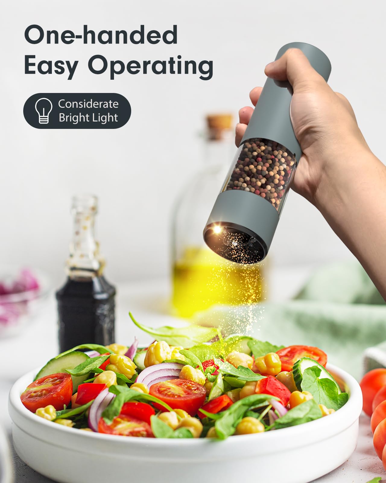 Upgraded Larger Capacity: Electric Salt and Pepper Grinder Set Rechargeable with LED lights, Stainless Steel Automatic Pepper and Salt Grinder Refillable with 6 Adjustable Coarseness