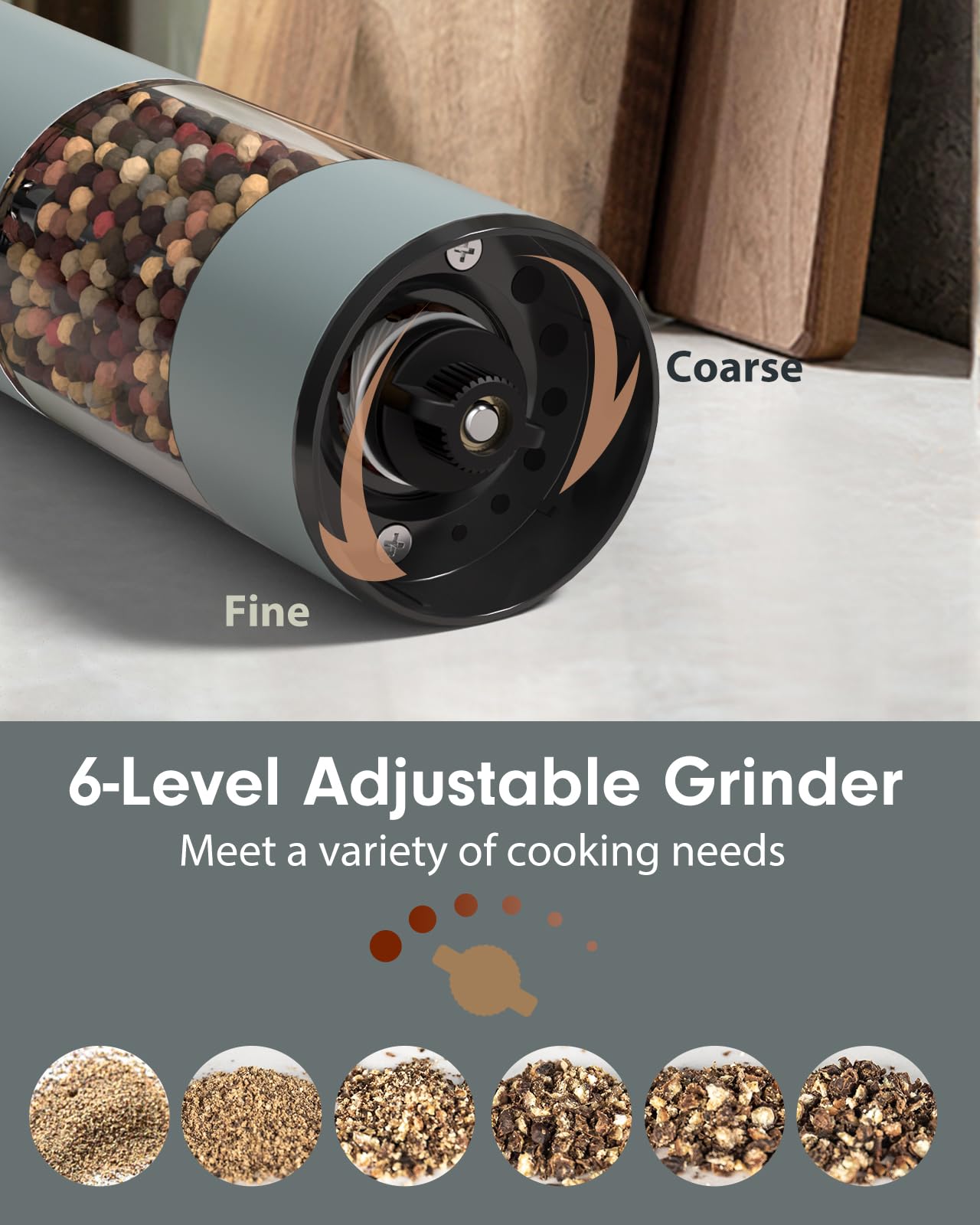 Upgraded Larger Capacity: Electric Salt and Pepper Grinder Set Rechargeable with LED lights, Stainless Steel Automatic Pepper and Salt Grinder Refillable with 6 Adjustable Coarseness