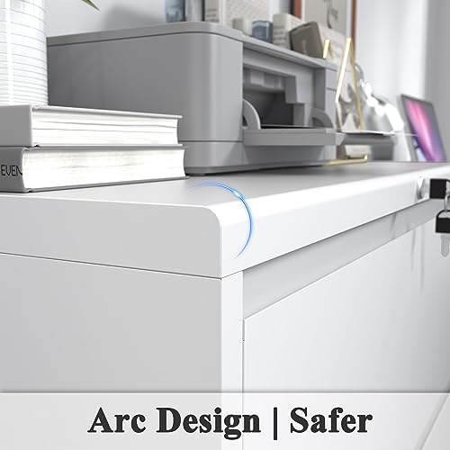 Hak 2 Drawer Locking File Cabinets for Home Office, Metal Office Lateral File Cabinet with Lock, Lockable Modent Filing Cabinet for Hanging Files Letter/Legal/F4/A4 Size, White