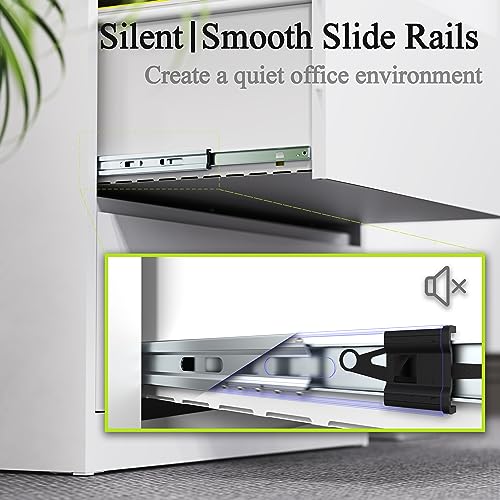 Hak 2 Drawer Locking File Cabinets for Home Office, Metal Office Lateral File Cabinet with Lock, Lockable Modent Filing Cabinet for Hanging Files Letter/Legal/F4/A4 Size, White