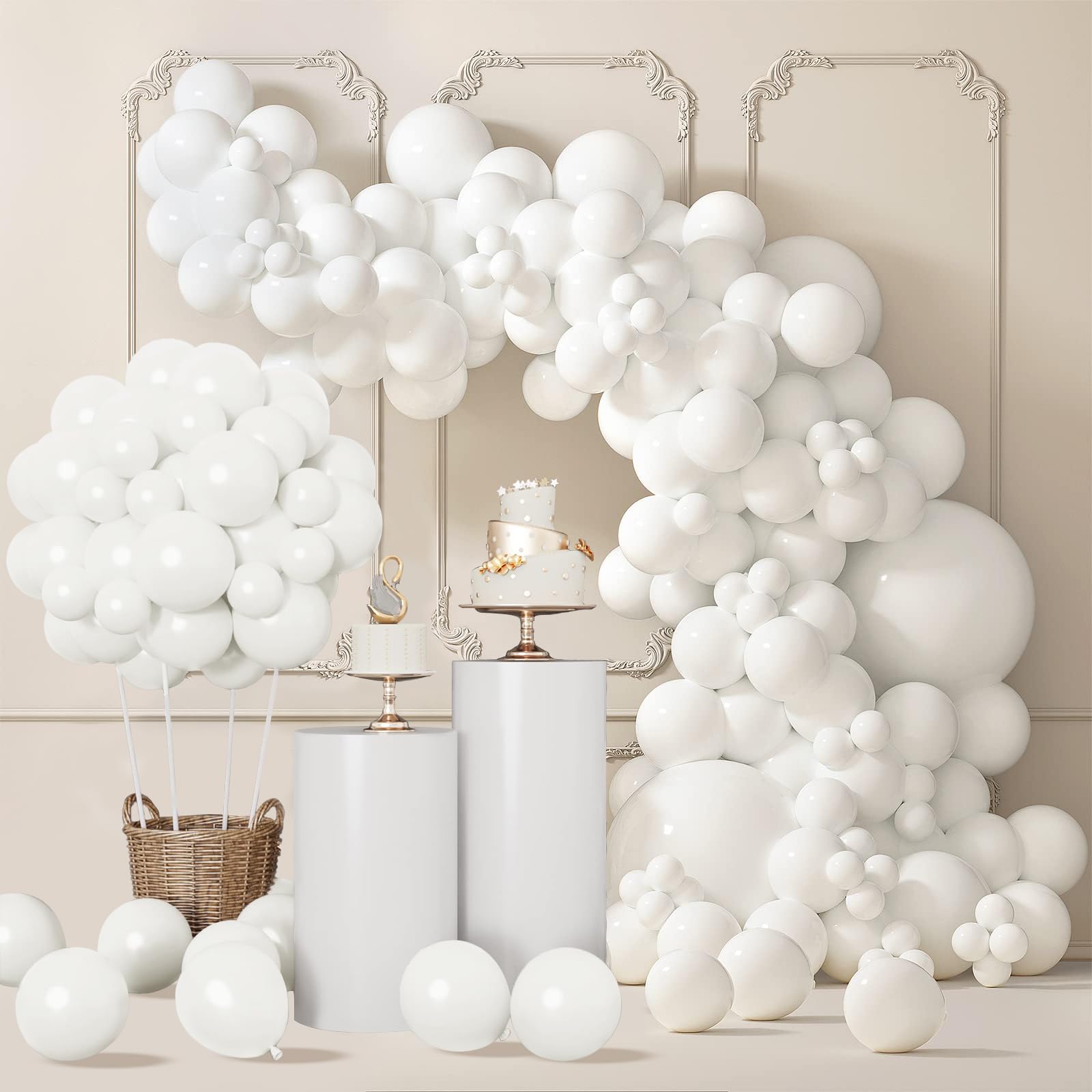 140pcs Balloon Arch Kit, White Balloons of Different Sizes Pack of 18 12 10 5 Inch Party Balloon Kit for Birthday Party or Balloon Arch as Graduation Wedding Baby Shower Anniversary Party Decorations
