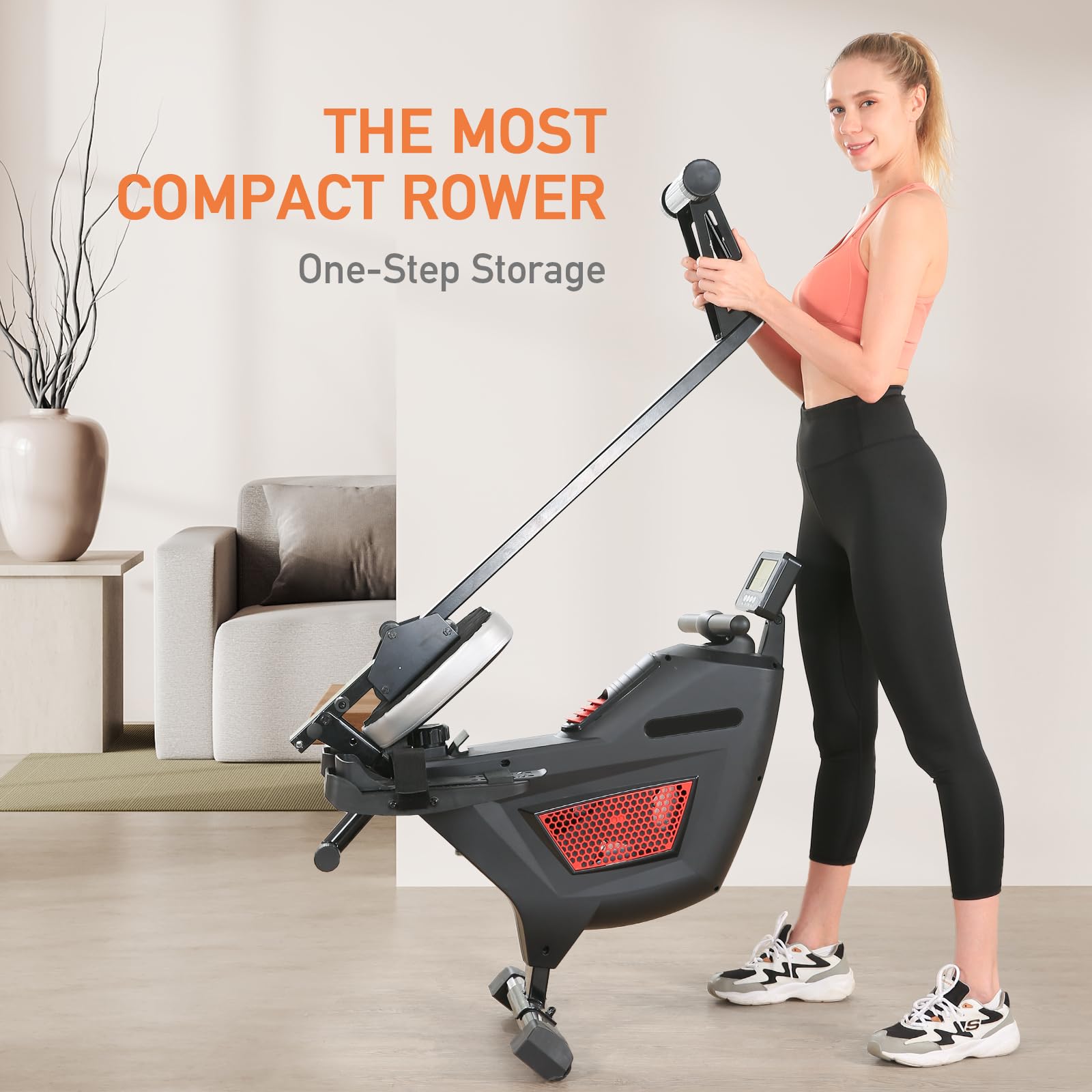 Rowing Machine Folding Magnetic Air Rowing Machines, Indoor Rower Machine for Home Use, 8 Levels Quiet Magnetic & Air Dual Resistance Foldable Rower for Exercise Gyms Training, 250 LBS Max Weight