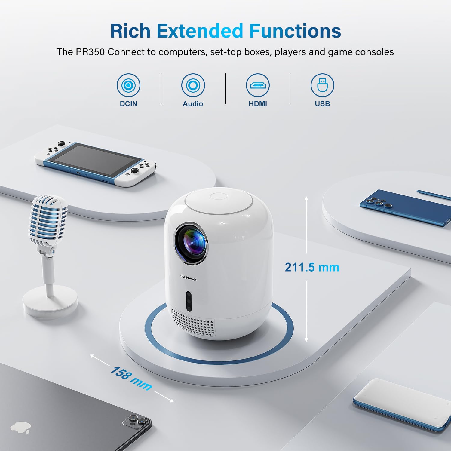 [Auto Focus/Keystone]Portable Mini Projector with 5G wifi 6 and bluetooth, 4K Native 1080P Outdoor Movie Projector,Smart Home Projector Compatible with iOS/Android/HDMI/USB