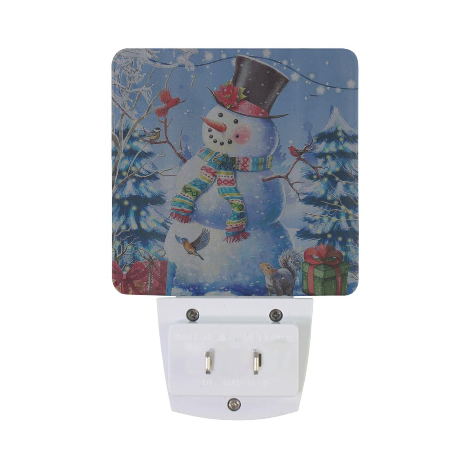 Wusikd Winter Snowman Night Light Set of 2 Snowflake Cardinal Bird Plug-in LED Nightlights Auto Dusk-to-Dawn Sensor Lamp for Bedroom Bathroom Kitchen Hallway Stairs Decorative