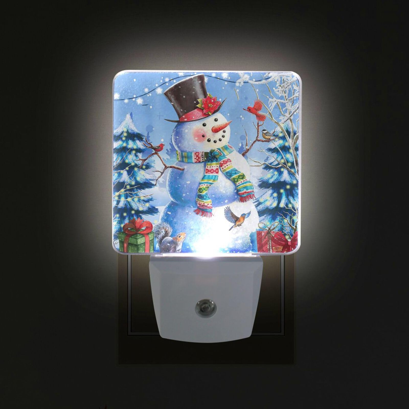 Wusikd Winter Snowman Night Light Set of 2 Snowflake Cardinal Bird Plug-in LED Nightlights Auto Dusk-to-Dawn Sensor Lamp for Bedroom Bathroom Kitchen Hallway Stairs Decorative
