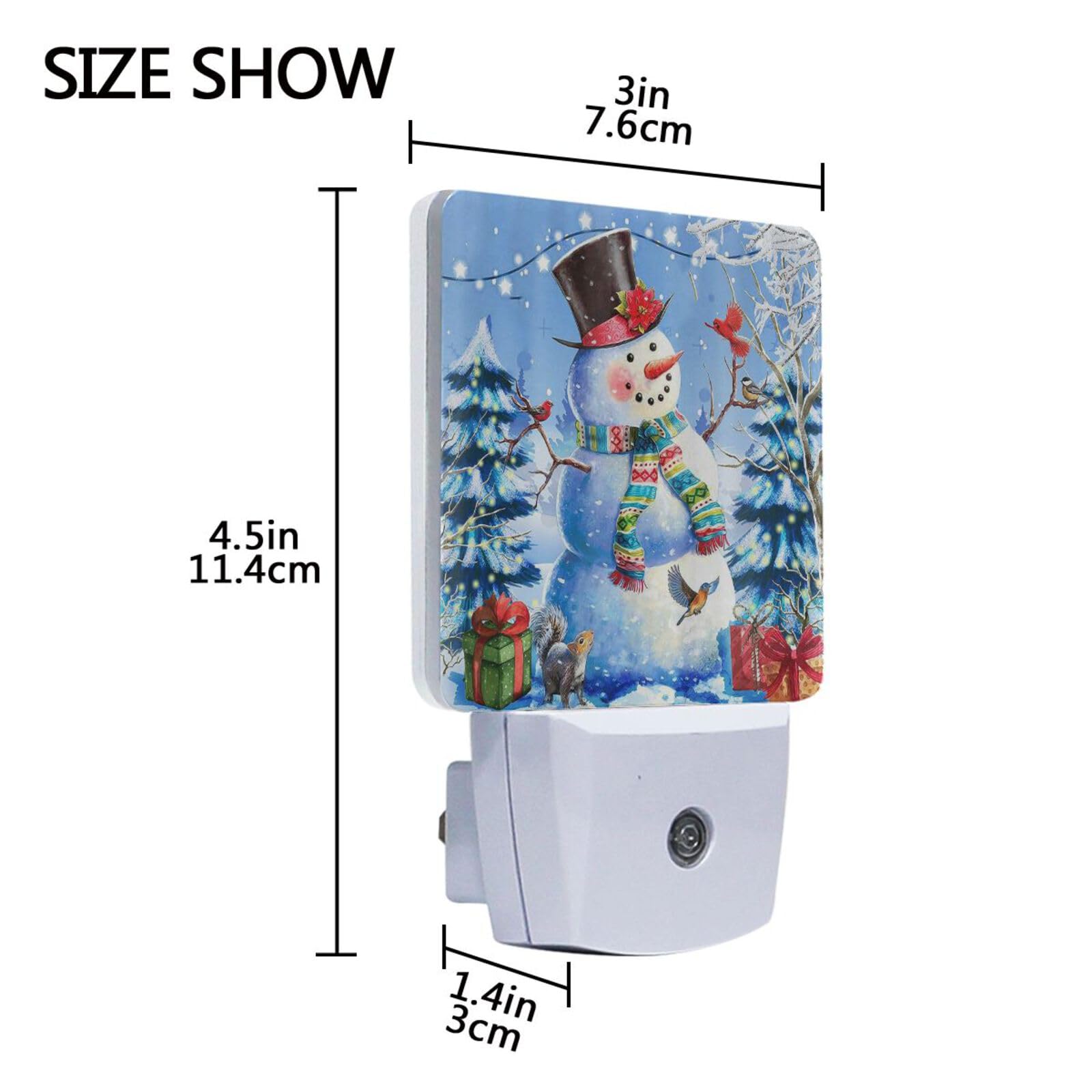 Wusikd Winter Snowman Night Light Set of 2 Snowflake Cardinal Bird Plug-in LED Nightlights Auto Dusk-to-Dawn Sensor Lamp for Bedroom Bathroom Kitchen Hallway Stairs Decorative