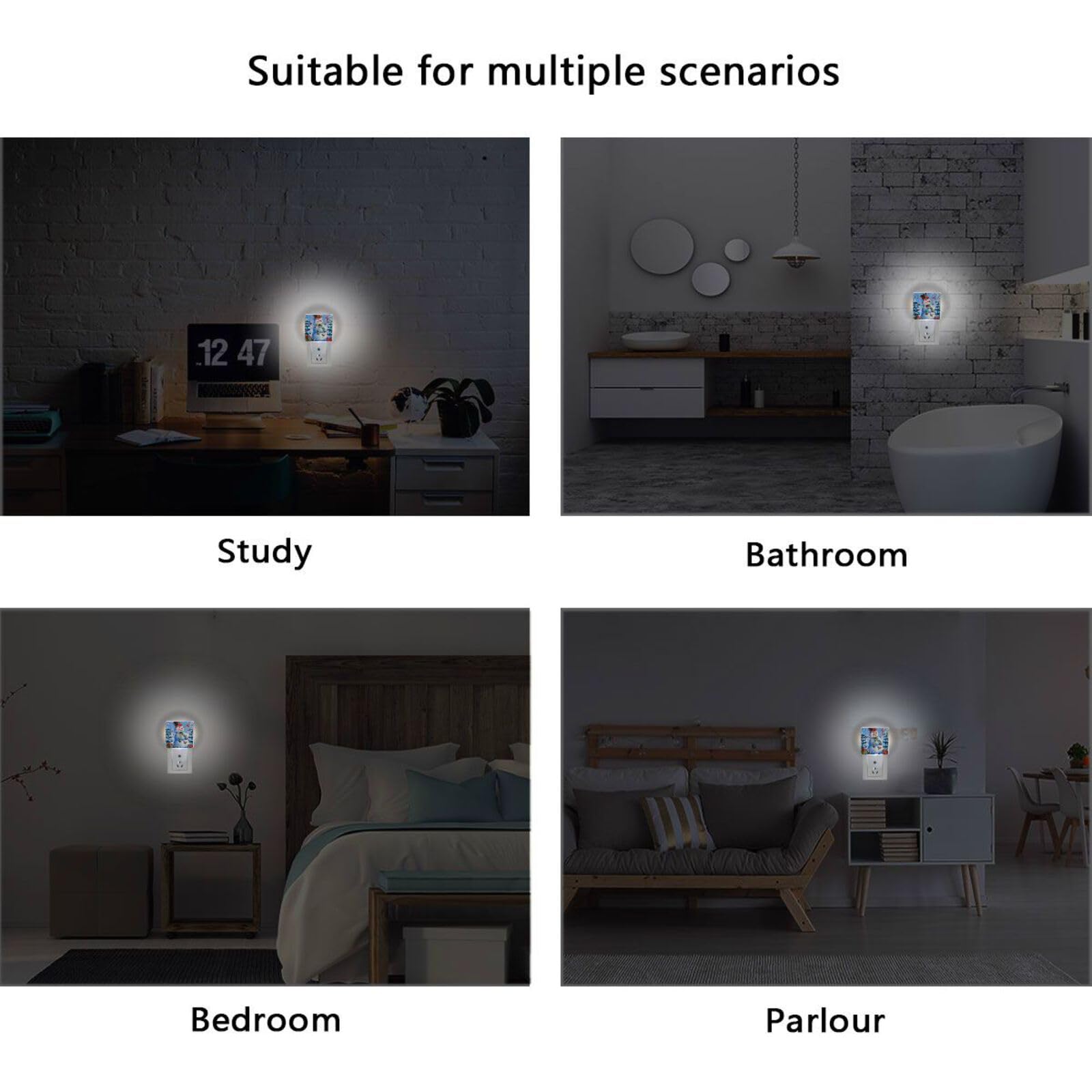 Wusikd Winter Snowman Night Light Set of 2 Snowflake Cardinal Bird Plug-in LED Nightlights Auto Dusk-to-Dawn Sensor Lamp for Bedroom Bathroom Kitchen Hallway Stairs Decorative