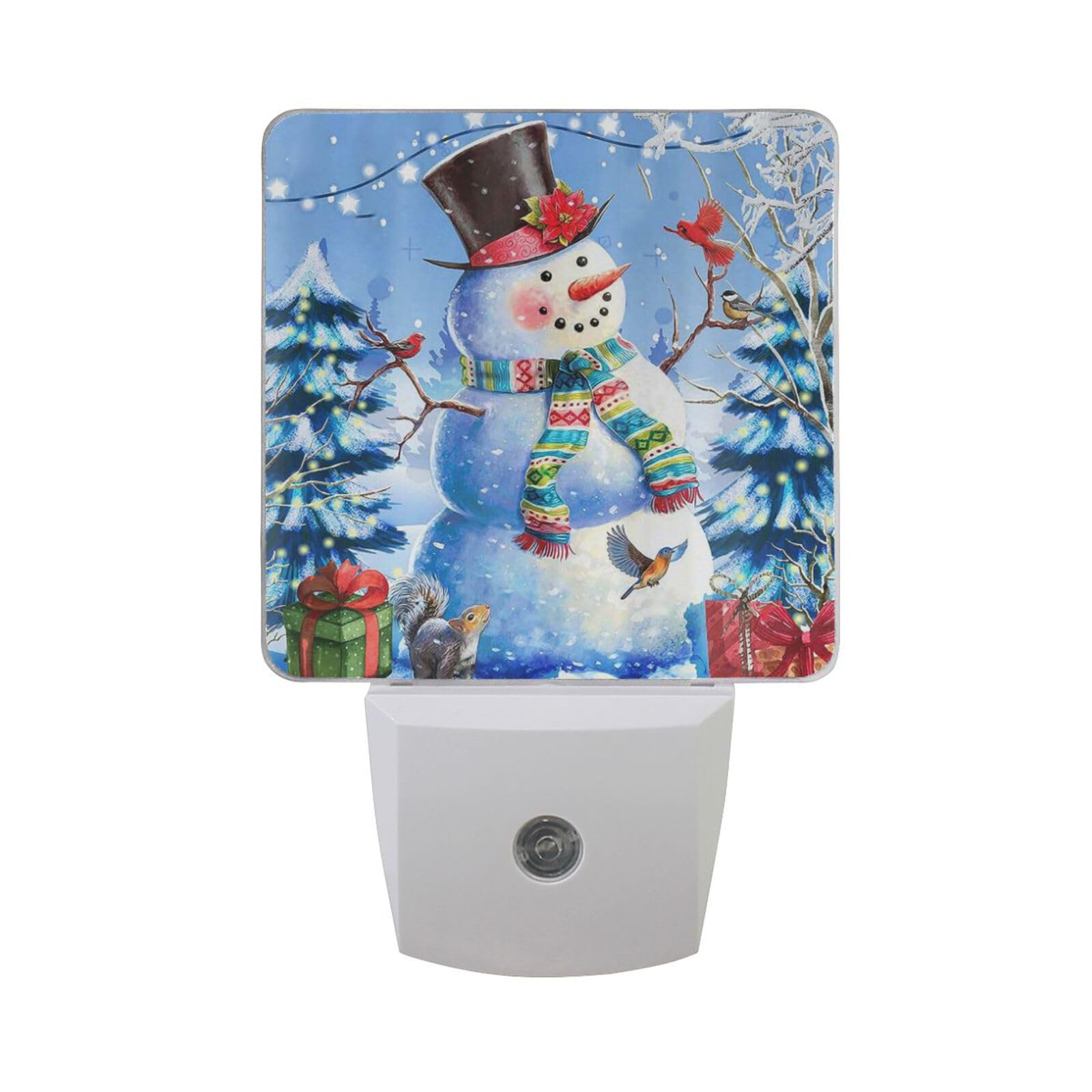 Wusikd Winter Snowman Night Light Set of 2 Snowflake Cardinal Bird Plug-in LED Nightlights Auto Dusk-to-Dawn Sensor Lamp for Bedroom Bathroom Kitchen Hallway Stairs Decorative