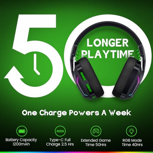 WESEARY 7.1 Wireless Gaming Headset with Microphone for PS4, PS5, PC, Switch, Mac, 2.4GHz Bluetooth Gaming Headphones with Crystal-Clear Mic, 50Hr Battery, Cool RGB