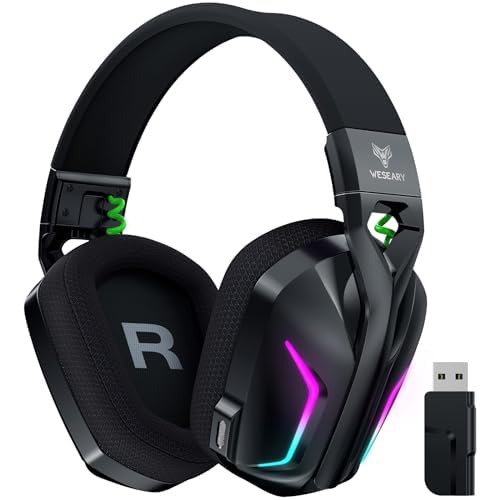 WESEARY 7.1 Wireless Gaming Headset with Microphone for PS4, PS5, PC, Switch, Mac, 2.4GHz Bluetooth Gaming Headphones with Crystal-Clear Mic, 50Hr Battery, Cool RGB
