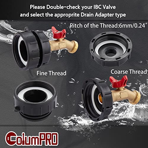 ColumPRO 275 330 Gallon IBC Tote Tank Adapter 2.44" Fine Thread+ Lead-Free Water Shut-Off Valve Faucet (Adapter2.44" Fine Thread Tote Valve )