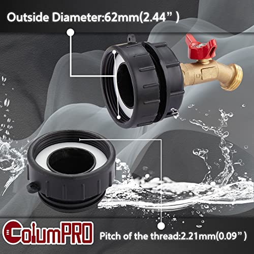 ColumPRO 275 330 Gallon IBC Tote Tank Adapter 2.44" Fine Thread+ Lead-Free Water Shut-Off Valve Faucet (Adapter2.44" Fine Thread Tote Valve )