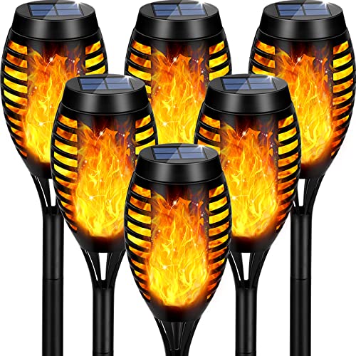 Tancuzo Solar Lights Outdoor Waterproof, Upgraded 6 Pack Solar Torch Light with Flickering Flame for Garden Decor, Mini Solar Outdoor Lights LED Tiki Torches for Outside Patio Yard Pathway Decoration