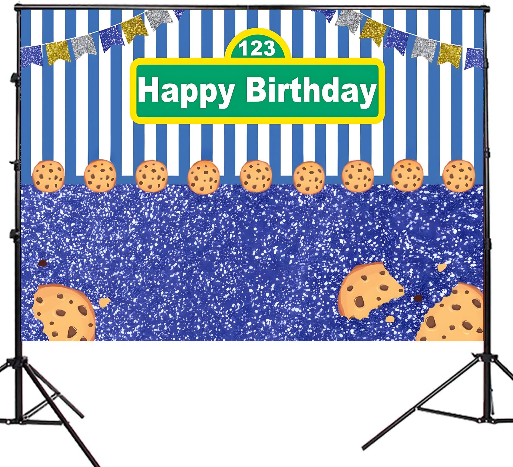 Children's Birthday Photography Backdrop Blue and White Stripes 123 Birthday Party Backdrop Banner Decoration Portrait Photography Props Photo Studio 7x5FT