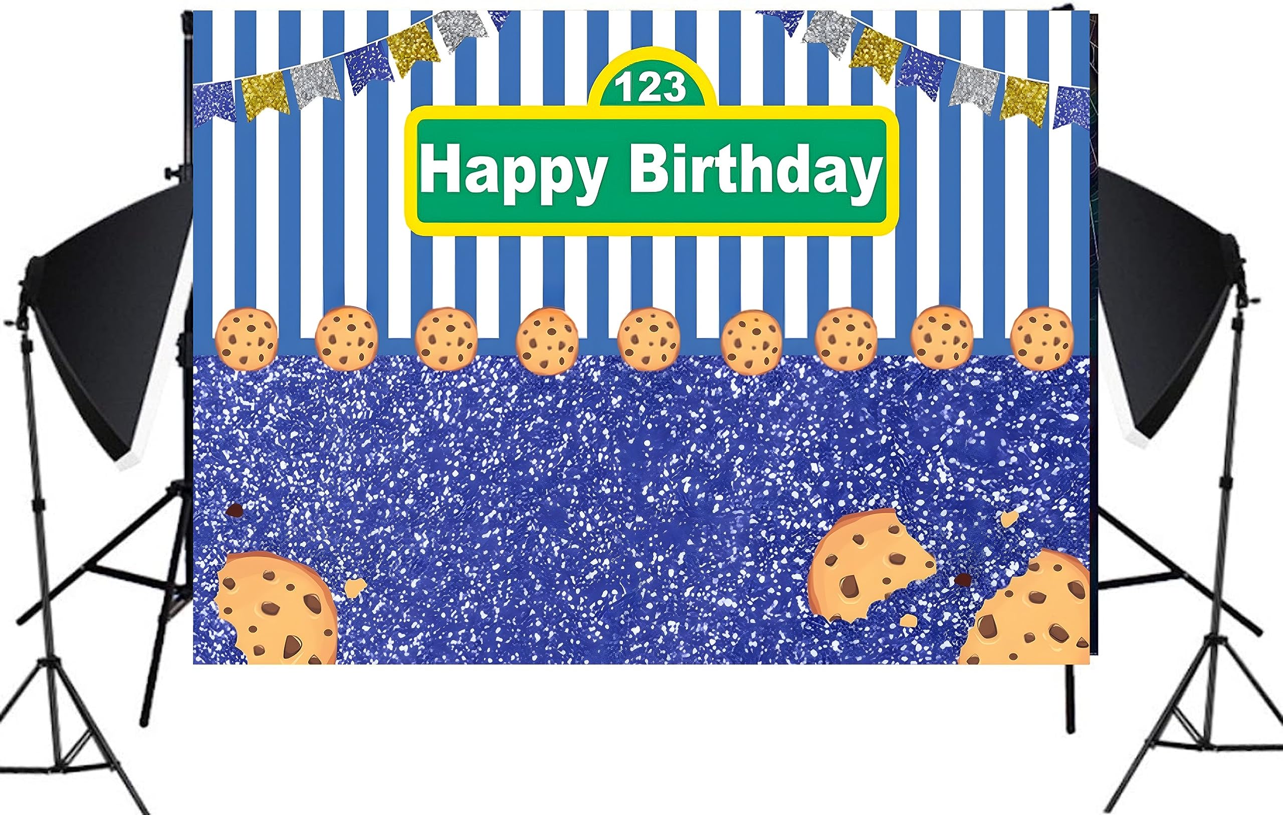 Children's Birthday Photography Backdrop Blue and White Stripes 123 Birthday Party Backdrop Banner Decoration Portrait Photography Props Photo Studio 7x5FT