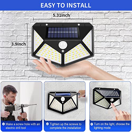 Ceena Solar Outdoor Lights, IP65 Waterproof Motion Sensor Outdoor Lights, 100 LEDs with Lights Reflector, Motion Sensor Security Lights for Exterior Wall, Patio, Yard, Garage, Deck, Garden, 2 Pack