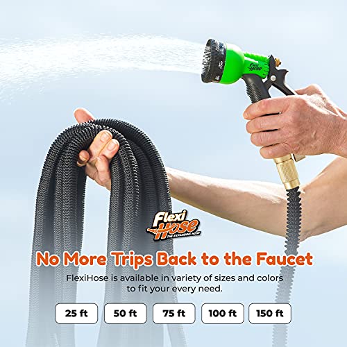 Flexi Hose with 8 Function Nozzle Expandable Garden Hose, Lightweight & No-Kink Flexible Garden Hose, 3/4 inch Solid Brass Fittings and Double Latex Core, 100 ft Blue Black