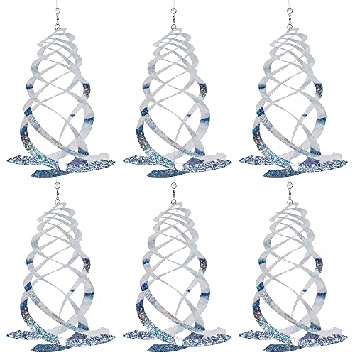 Hausse 6 Pack Bird Repellent Spiral Reflectors Silver Mylar Spinner, Hanging Reflective Bird Deterrent Device, Garden Decorative Scare Birds Away, Like Woodpeckers, Pigeons and Geese
