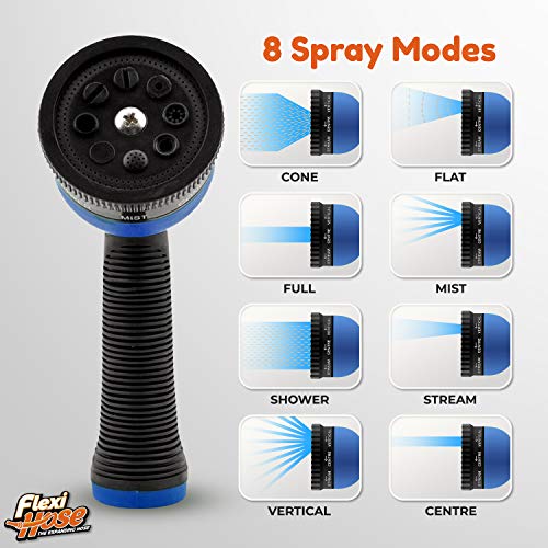 Flexi Hose with 8 Function Nozzle Expandable Garden Hose, Lightweight & No-Kink Flexible Garden Hose, 3/4 inch Solid Brass Fittings and Double Latex Core, 100 ft Blue Black