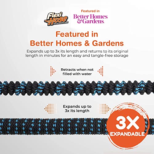 Flexi Hose with 8 Function Nozzle Expandable Garden Hose, Lightweight & No-Kink Flexible Garden Hose, 3/4 inch Solid Brass Fittings and Double Latex Core, 100 ft Blue Black