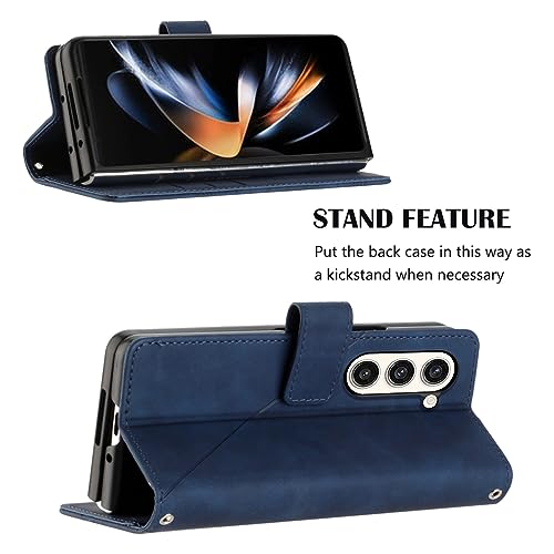 LEMAXELERS Wallet Case for Samsung Z Fold 5, Galaxy Z Fold 5 with Magnetic PU Leather Flip Case with Card Holders Kickstand Case Shockproof Protection Case for Samsung Galaxy Z Fold 5 5G Blue YB2