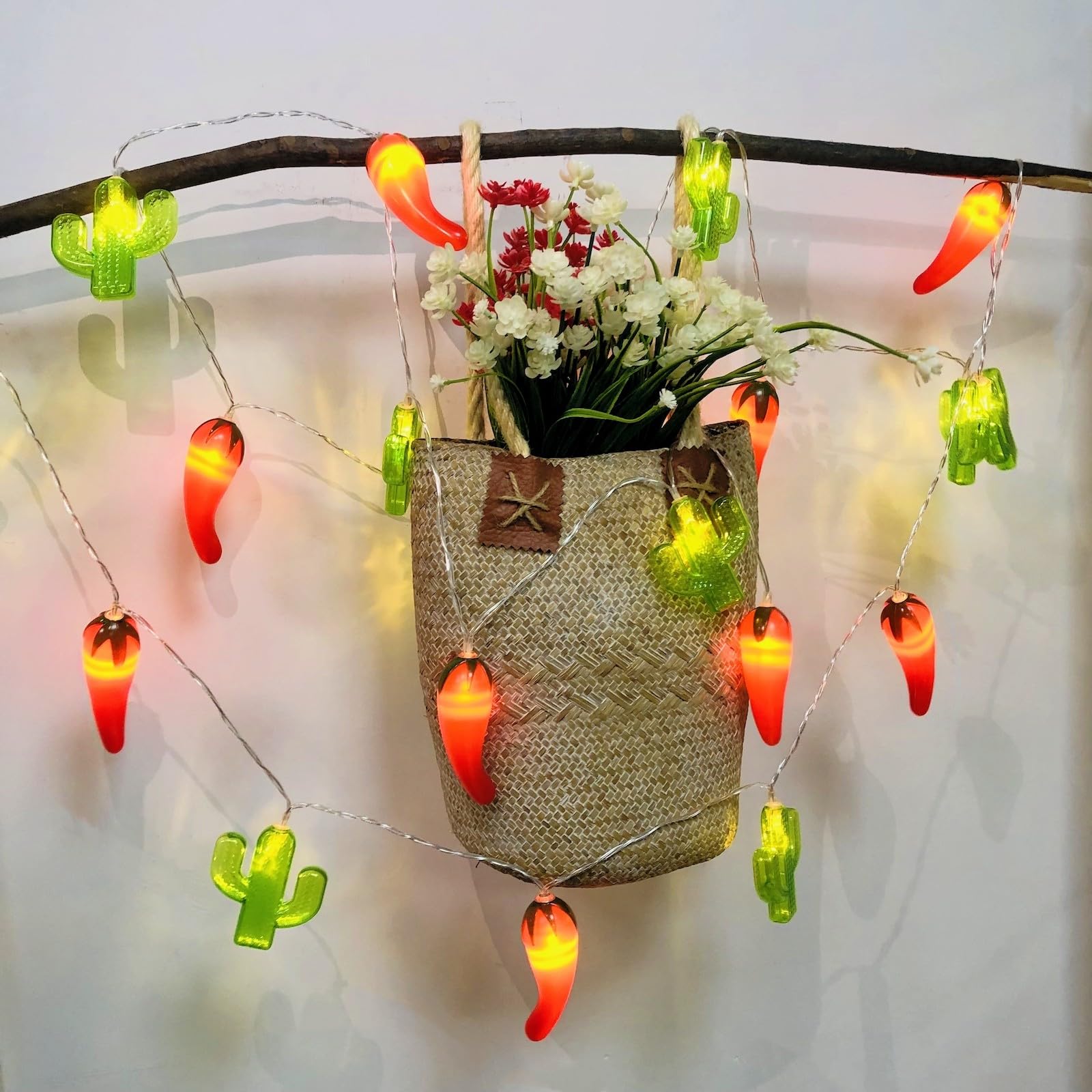 Tropical Themed String Lights Chili Pepper Cactus LED String Lights Battery Powered for Desert Texas Cowboy Wreath Bedroom Wedding Home Party Christmas Decor