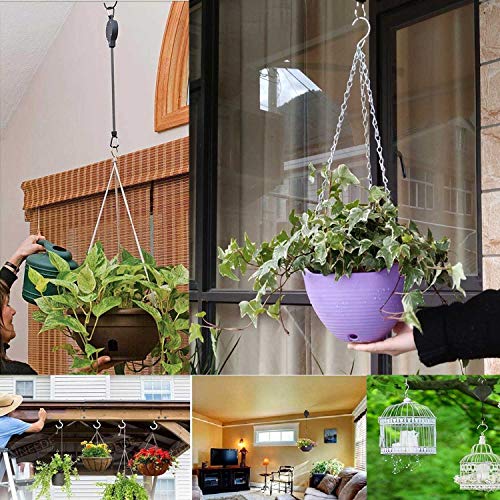 WXTOOLS 4 Pack Retractable Plant Pulley, Adjustable Hanging Flower Basket Hooks Plant Pulleys for Hanging Plants, Plant Hanger for Garden Baskets Pots and Birds Feeder (Black)