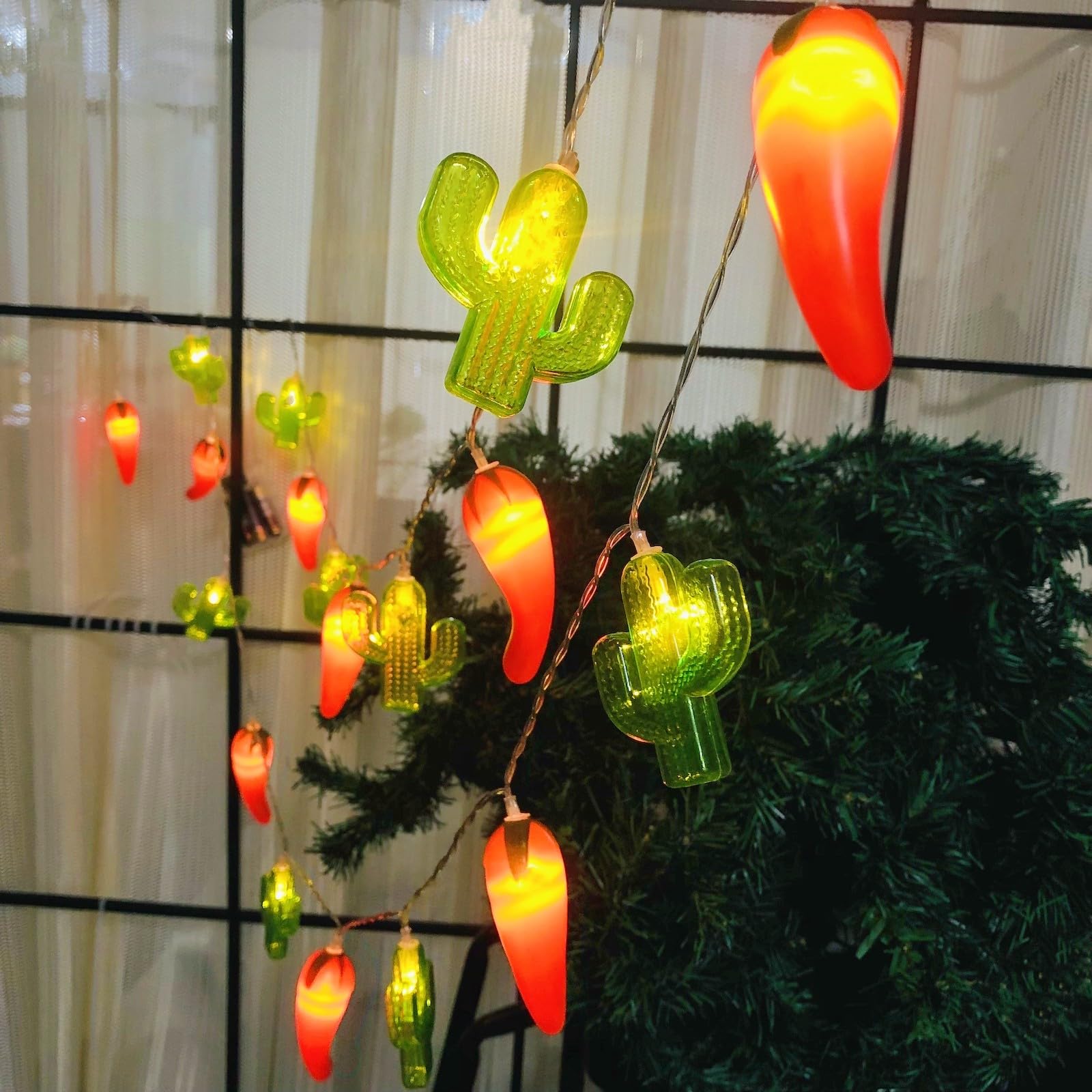 Tropical Themed String Lights Chili Pepper Cactus LED String Lights Battery Powered for Desert Texas Cowboy Wreath Bedroom Wedding Home Party Christmas Decor