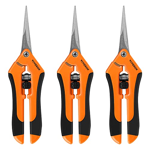 VIVOSUN 6.5 Inch Gardening Scissors Hand Pruner Pruning Shear with Straight Stainless Steel Blades Orange 6-Pack