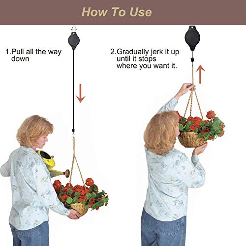 WXTOOLS 4 Pack Retractable Plant Pulley, Adjustable Hanging Flower Basket Hooks Plant Pulleys for Hanging Plants, Plant Hanger for Garden Baskets Pots and Birds Feeder (Black)