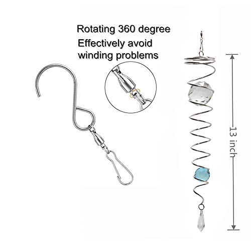 UOUDIO Gazing Ball Spiral Tail Wind Spinner StabilizeGr,Indoor Outdoor Decoration Stainless Steel Crystal Glass Ball with Hanging Swivel Hook 13" inch (Light Blue)