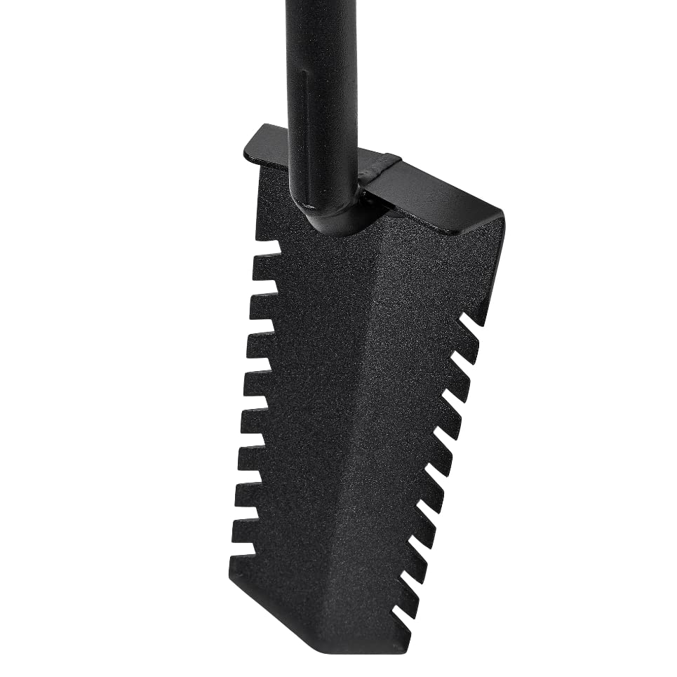 CKG Metal Detecting Shovel Digging Tool with Double Serrated Blade β Heavy Duty Digger Garden Root Cutter T-Handle Spade for Professional Landscapers Lawn Gardeners Relic & Gold Prospecting - Black
