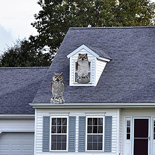 KKY 2 Packs Fake Plastic Owl Bird, Garden owl Statue,Can Repel Pigeons Away from The House, Garden, Pool.