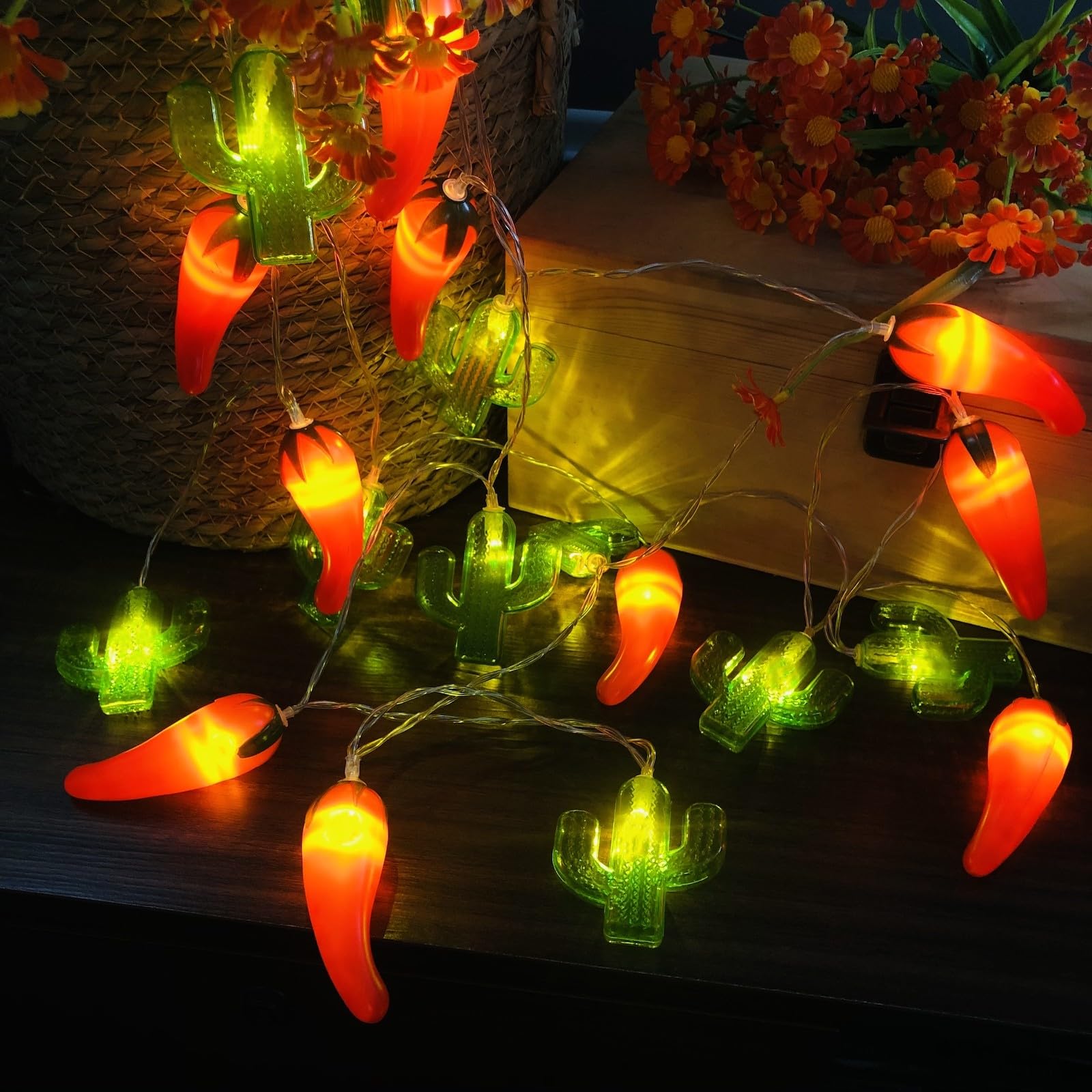 Tropical Themed String Lights Chili Pepper Cactus LED String Lights Battery Powered for Desert Texas Cowboy Wreath Bedroom Wedding Home Party Christmas Decor