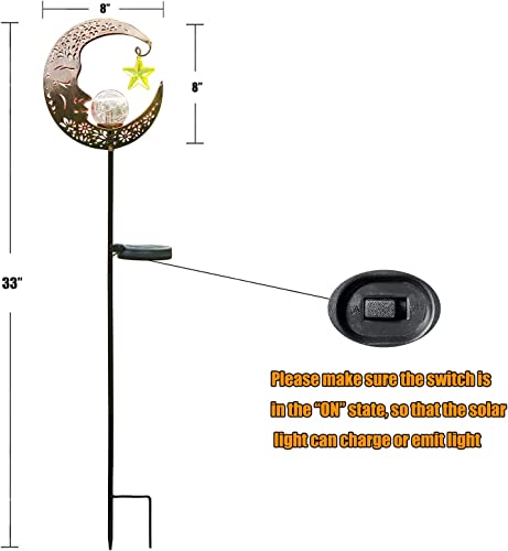 Hapjoy Solar Lights Outdoor Garden Decor Solar Moon Lantern for Patio,Lawn or Pathway Moon Decorations Crackle Glass Globe Stake Metal Lights Waterproof Warm LED Garden Gifts (Bronze)