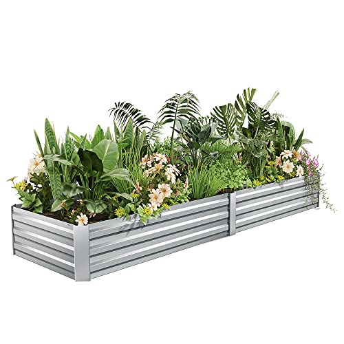 BIRASIL Outdoor Galvanized Raised Beds, Steel Garden Boxes for Flower Vegetables, Metal Planter Box for Gardening (8x2x1FT, Silver)