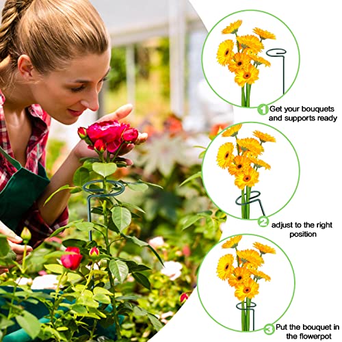 HiGift 10 Pack 17 inches Plant Support Plant Stakes with 20 Pcs Plant Clips, Metal Garden Single Stem Flower Support Stick Plant Cage Support Ring for Amaryllis Orchid Peony Rose Tomato