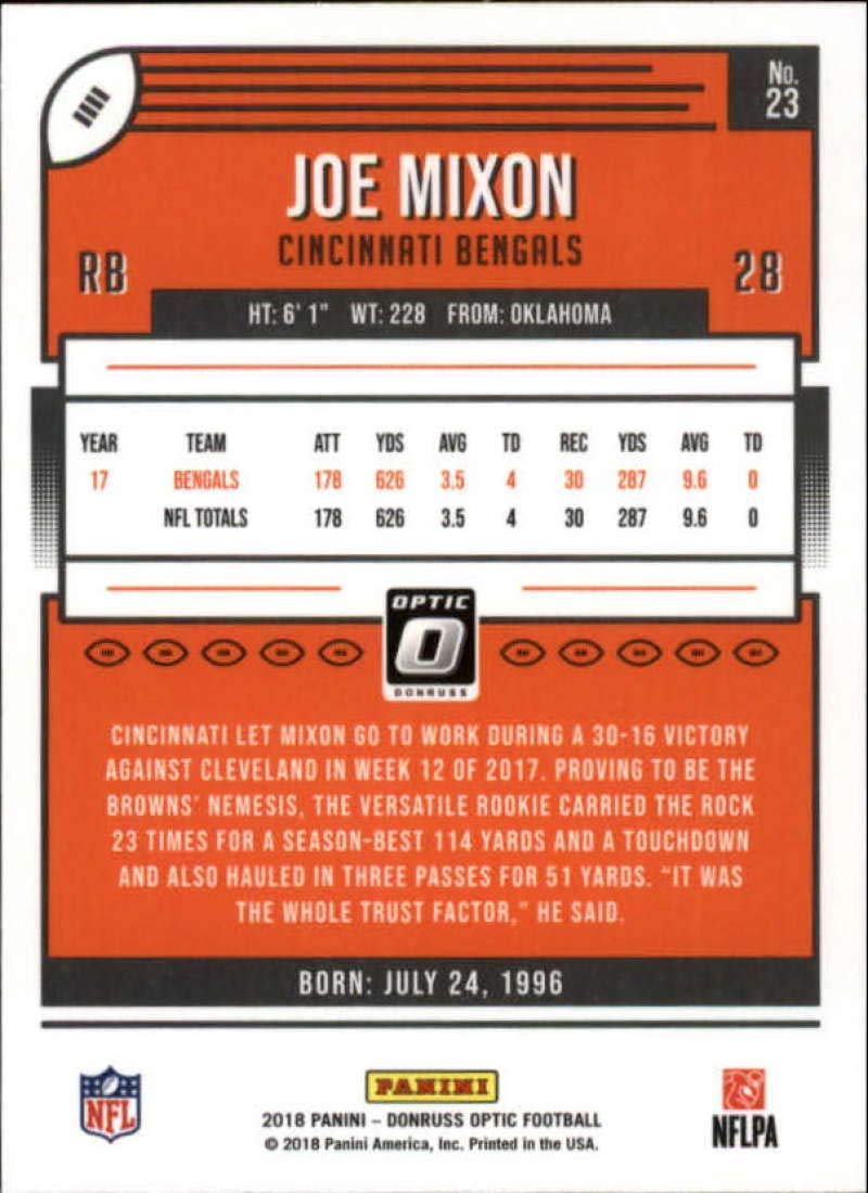 2018 Donruss Optic #23 Joe Mixon Cincinnati Bengals NFL Football Trading Card