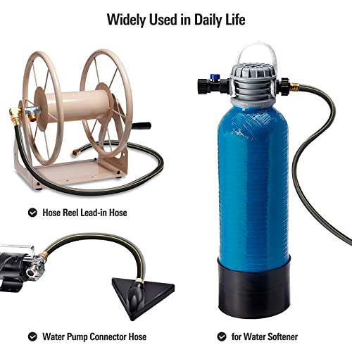 Solution4Patio Garden Short Hose 3/4 in. x 7 ft. Hose Reel Lead in Hose, Male/Female Solid Brass Fittings, No Leaking, Short Connector Hose for Water Softener, Dehumidifier, Camp RV, Janitor Sink Hose