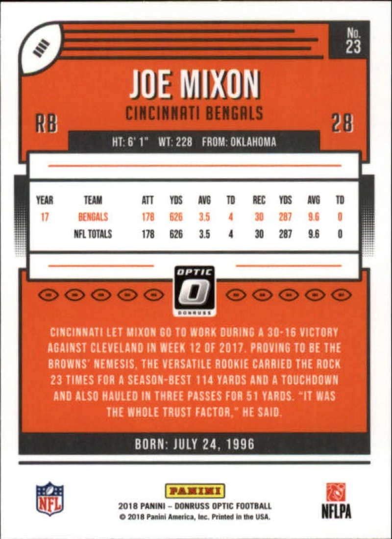 2018 Donruss Optic #23 Joe Mixon Cincinnati Bengals NFL Football Trading Card