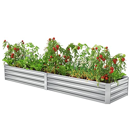 BIRASIL Outdoor Galvanized Raised Beds, Steel Garden Boxes for Flower Vegetables, Metal Planter Box for Gardening (8x2x1FT, Silver)