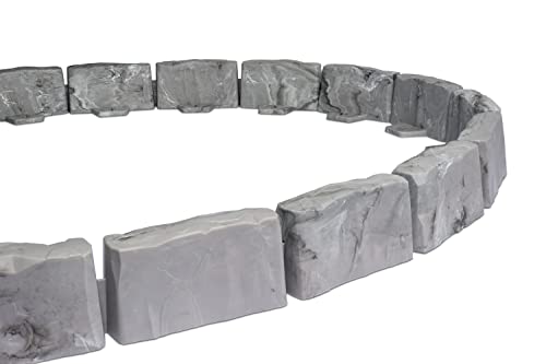 EasyFlex No-Dig Landscape Edging with Anchoring Spikes, 2.7 in Tall Decorative Stone-Look Garden Border, 15 Foot Kit, Slate Gray
